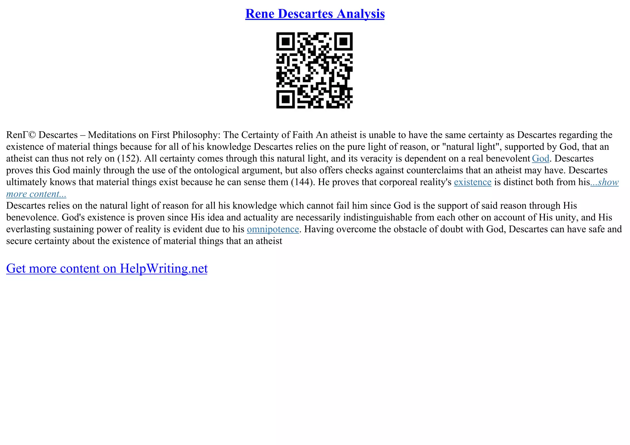 Rene Descartes Reflection | PDF