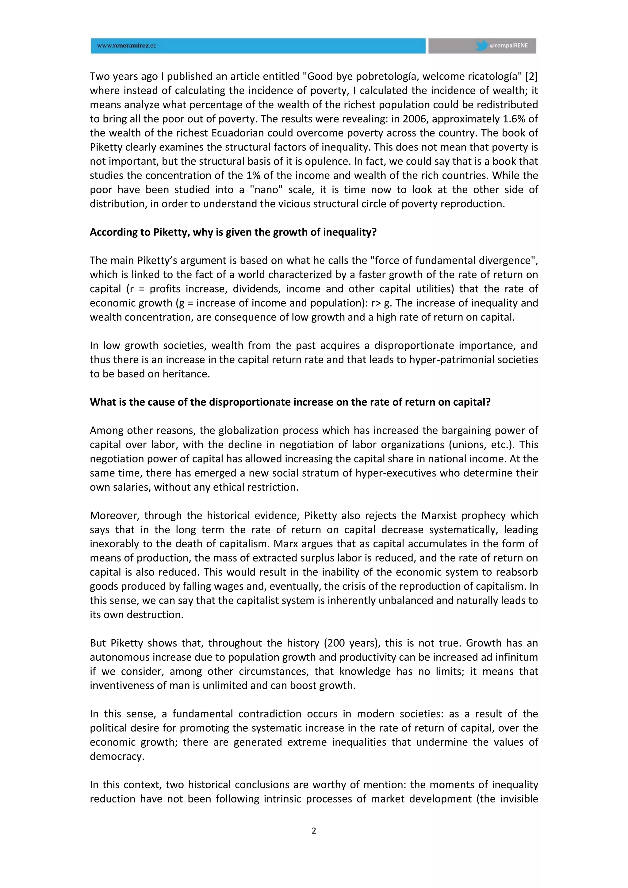 René Ramírez on Piketty´s book | PDF
