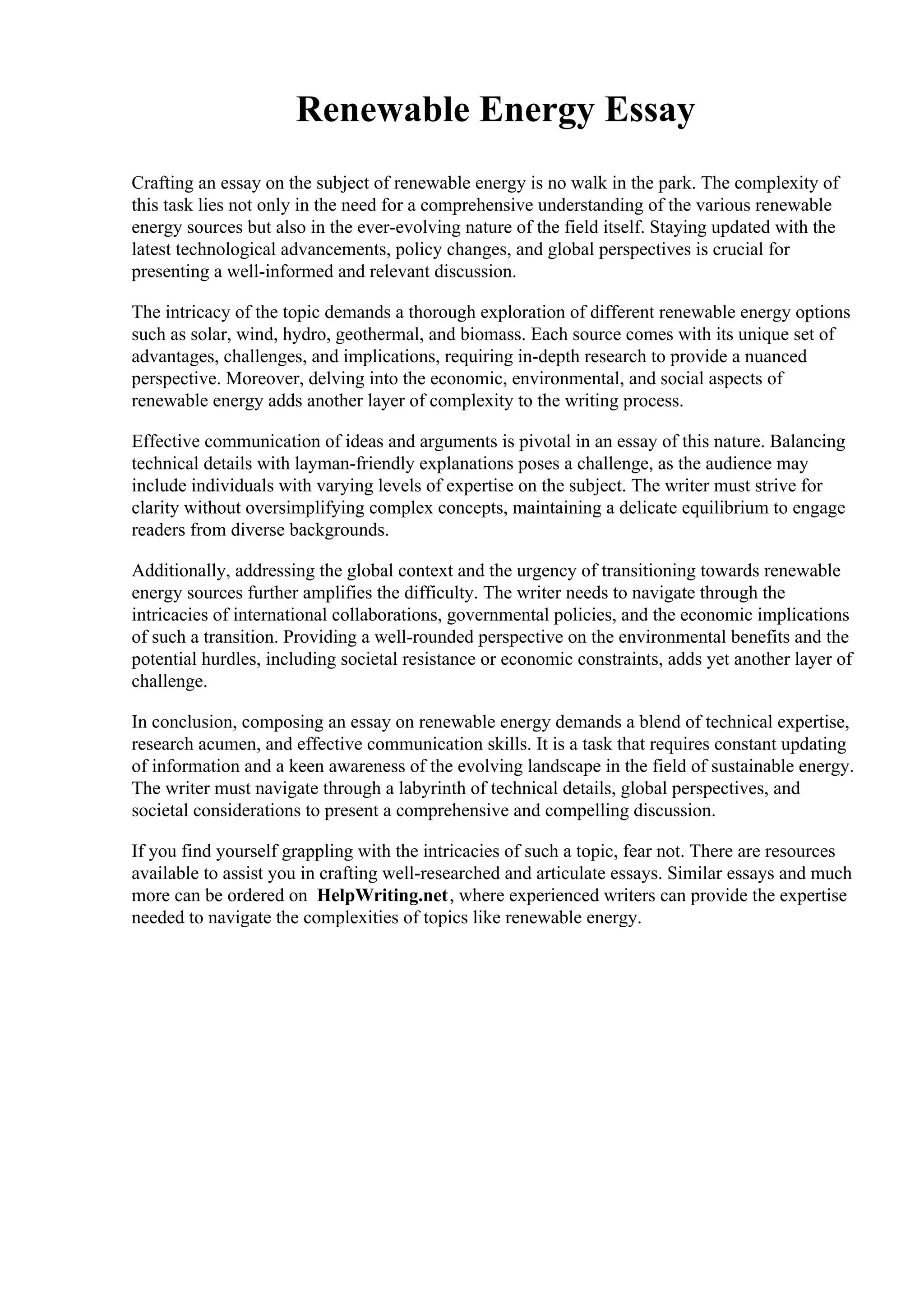 Renewable Energy Essay | PDF