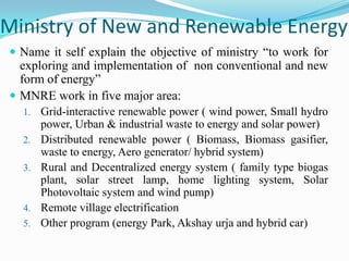 Renewable energy in India: Present Status and Policy | PPTX