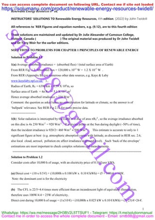 Solutions for Exercises – Renewable Energy Resources (4th Edition) by John Twidell | PDF