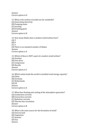 Renewable energy resources mcqs quiz unit(1 5) | PDF