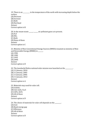 Renewable energy resources mcqs quiz unit(1 5) | PDF