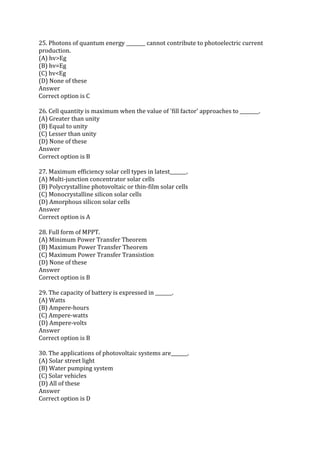Renewable energy resources mcqs quiz unit(1 5) | PDF