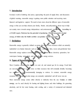 Renewable energy Sources, Efficiency, Uses and latest Research | DOCX