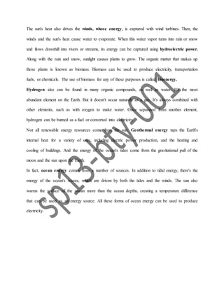 Renewable energy Sources, Efficiency, Uses and latest Research | DOCX