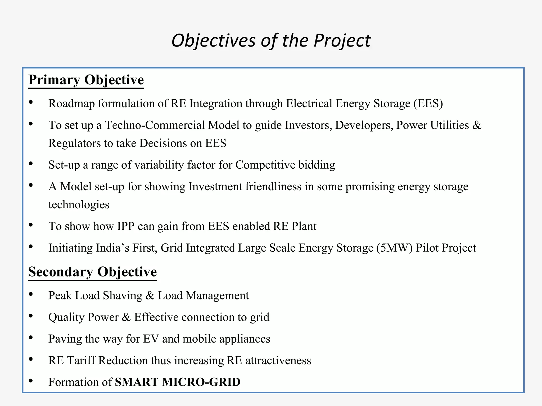 Renewable Integration & Energy Strage Smart Grid Pilot Project | PPTX