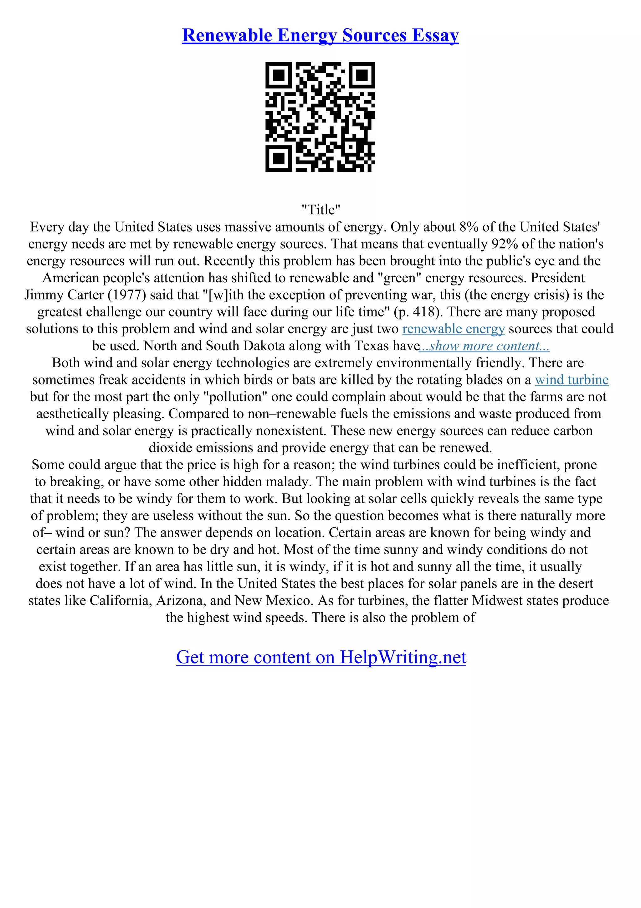 Renewable Resources Essay | PDF