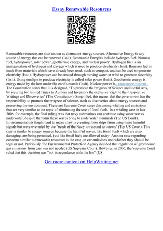 Renewable Resources Essay | PDF