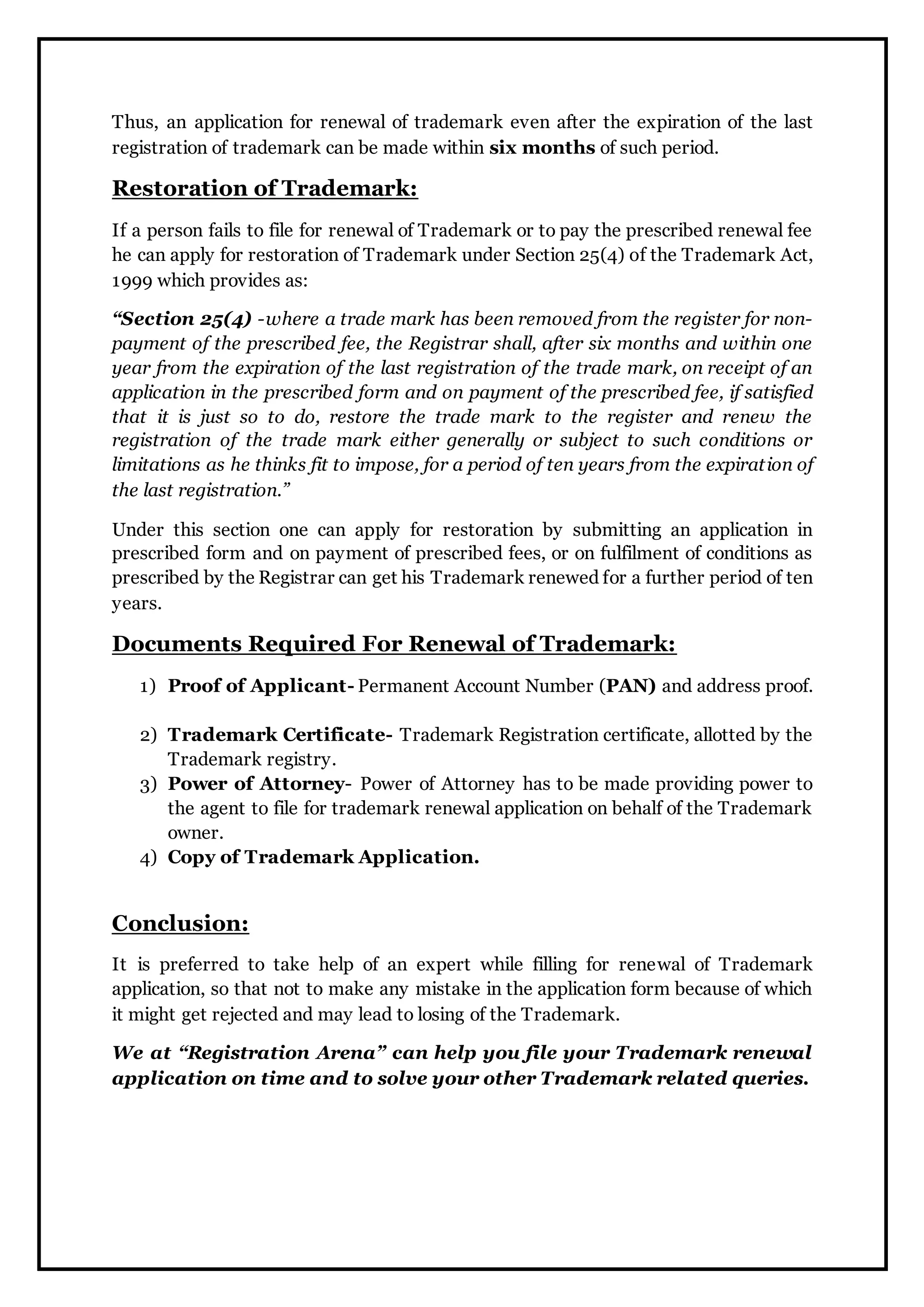 Renewal of trademark | DOCX