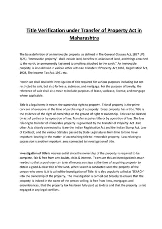 Title Verification under Transfer of Property Act | DOCX