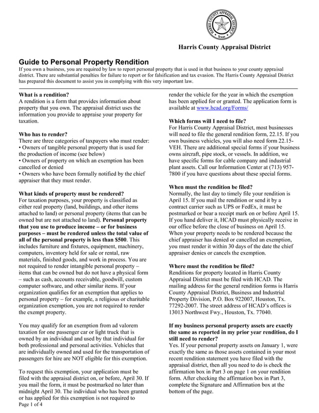 Guide to personal property rendition | PDF | Real Estate Buying and ...