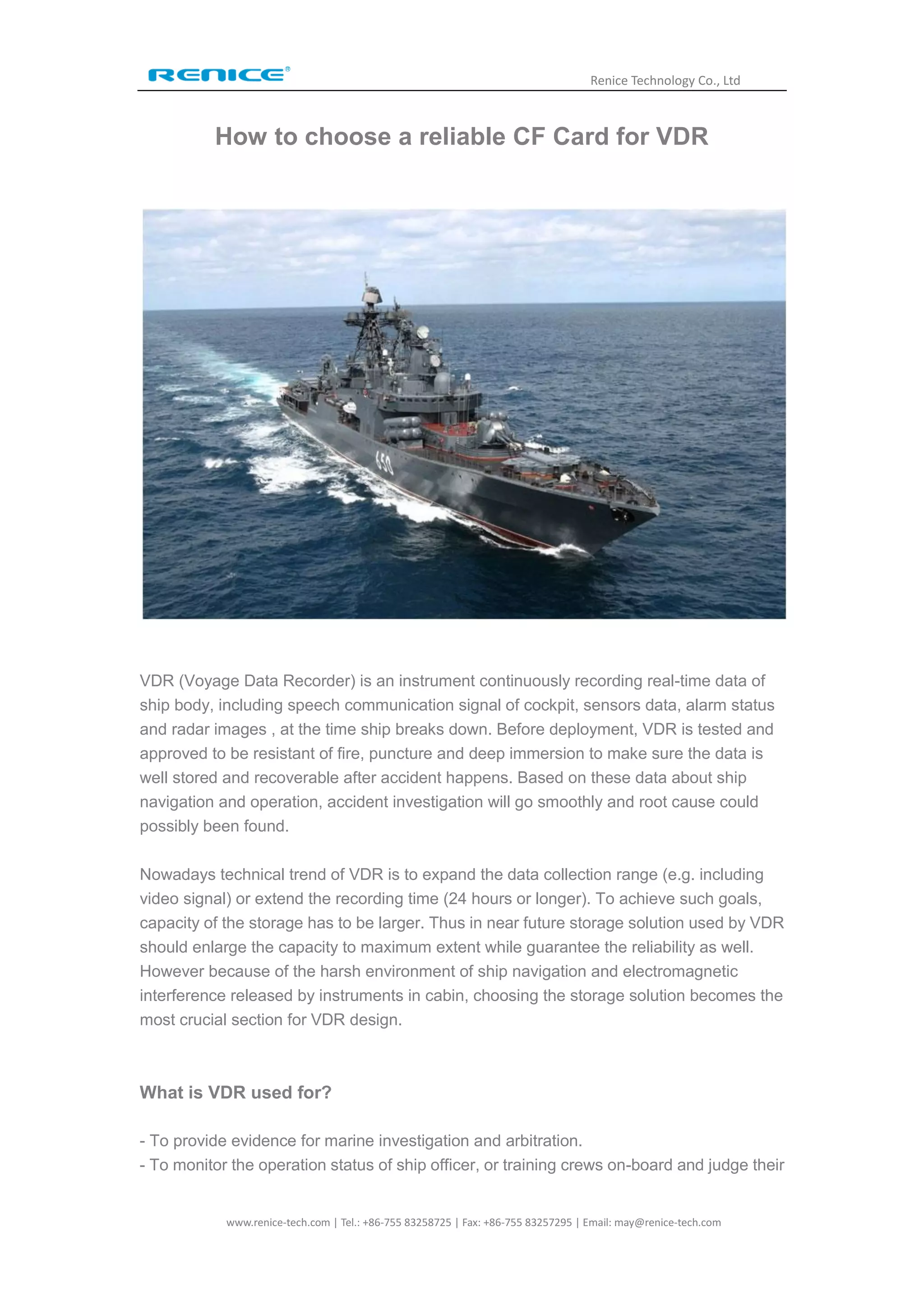 Renice CF card for VDR (Voyage Data Recorder) application | PDF