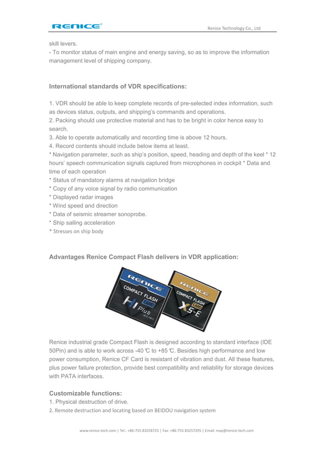 Renice CF card for VDR (Voyage Data Recorder) application | PDF