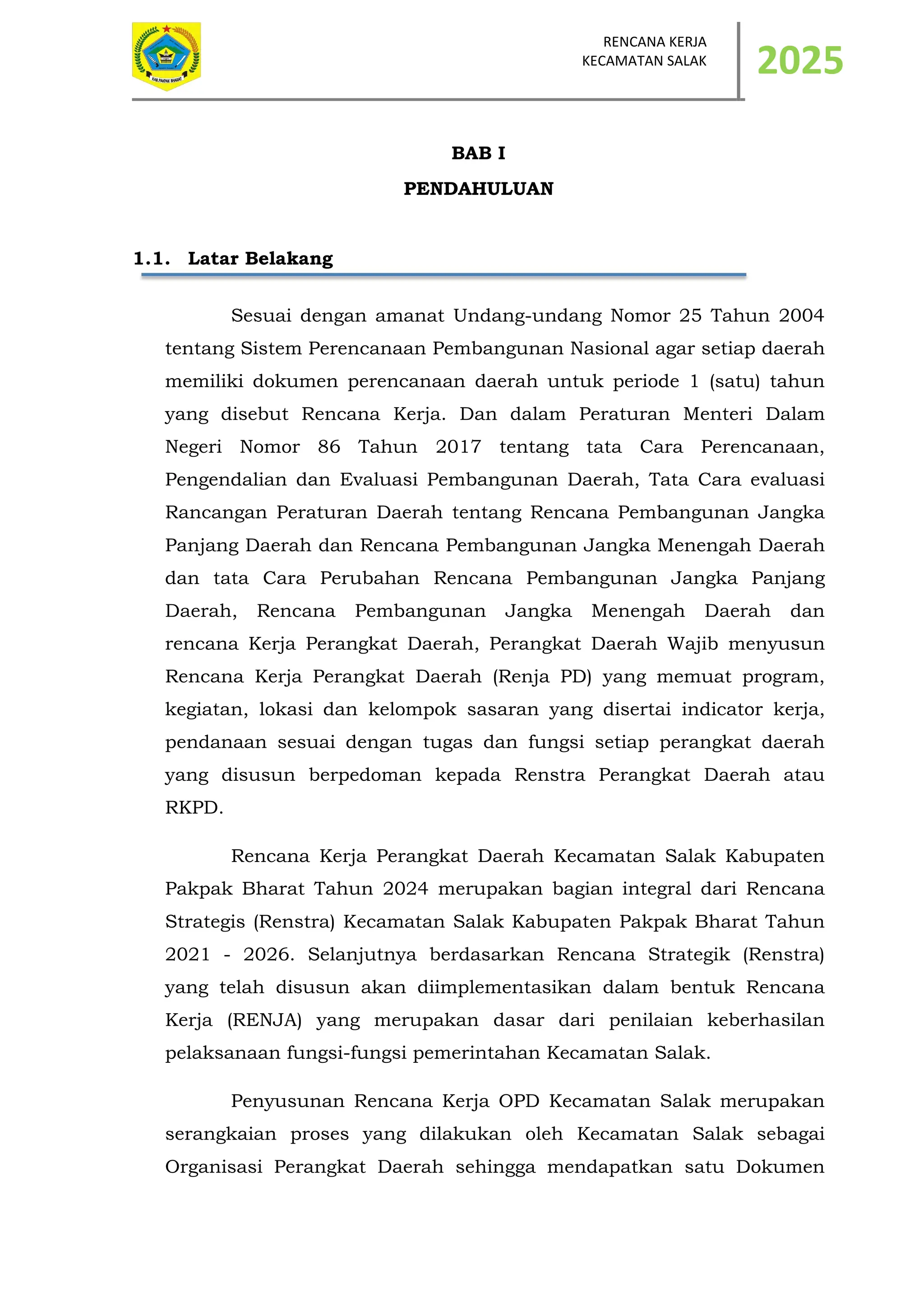 Renja 2025 Kecamatan salak kabupaten pakpak bharat | PDF