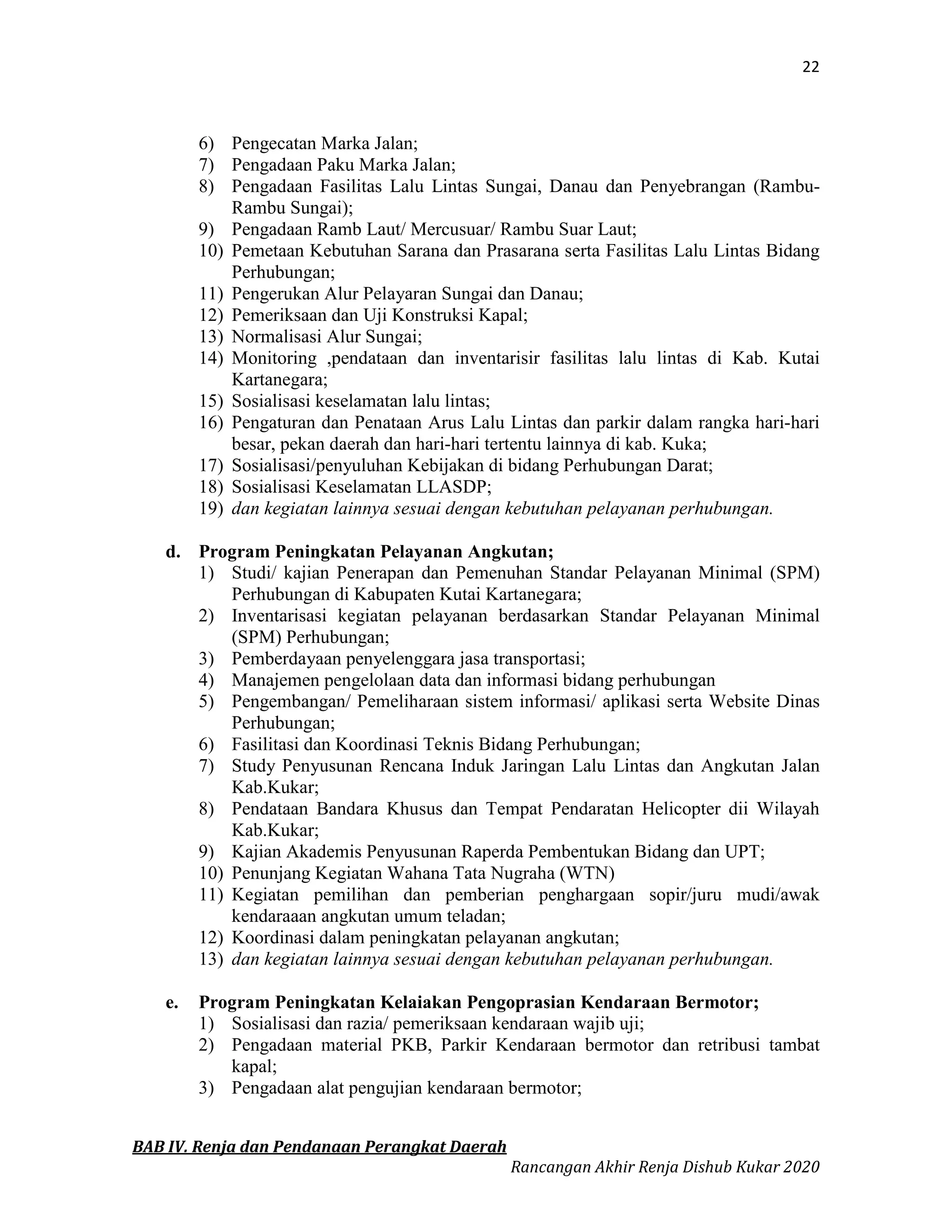 renja dishub kutai kartanegara tahun 2020 | PDF