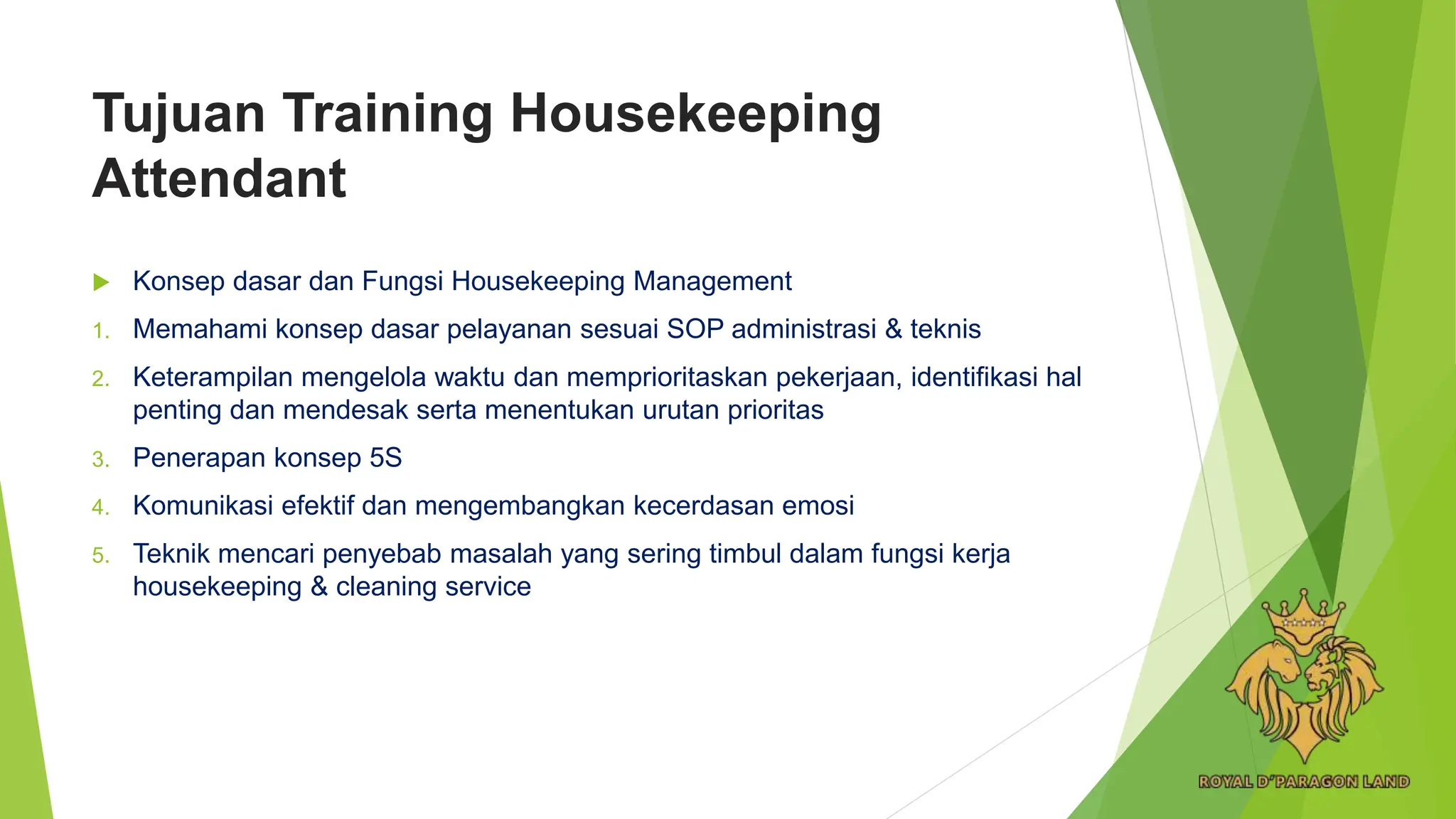 rencana kerja training housekeeping dan cleaning service | PPTX