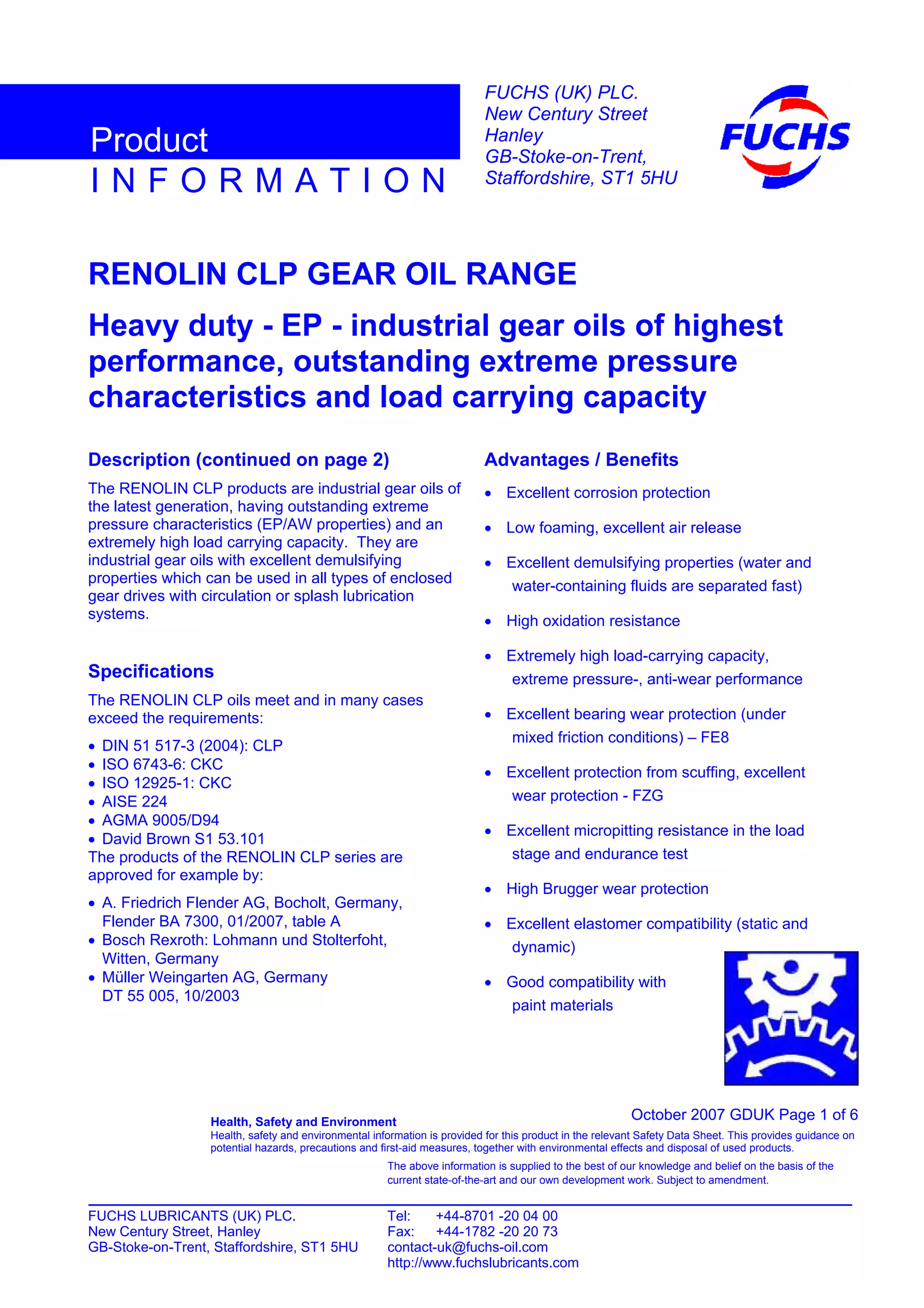 Renolin clp gear oil range | PDF