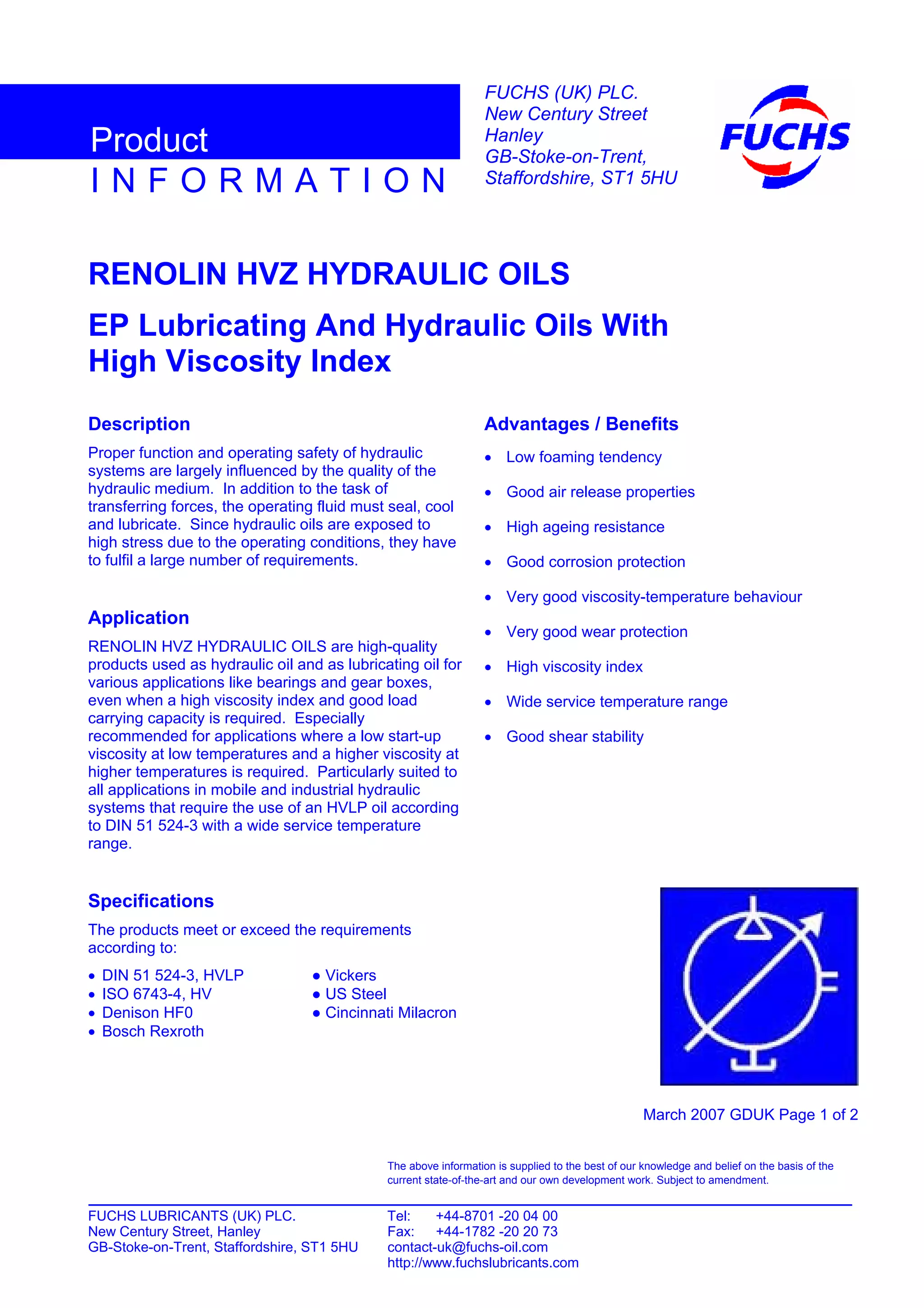 Renolin Hvz Hydraulic Oils Pdf