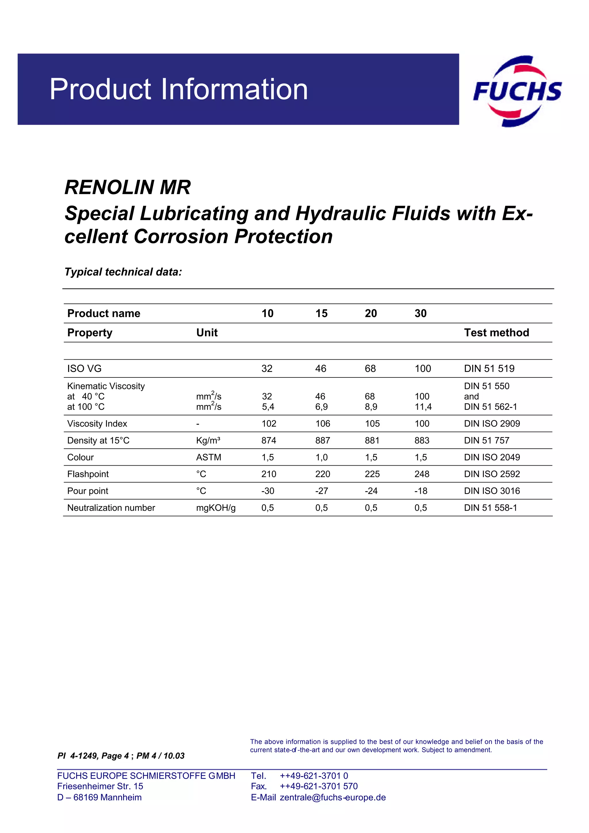 Renolin mr series | PDF