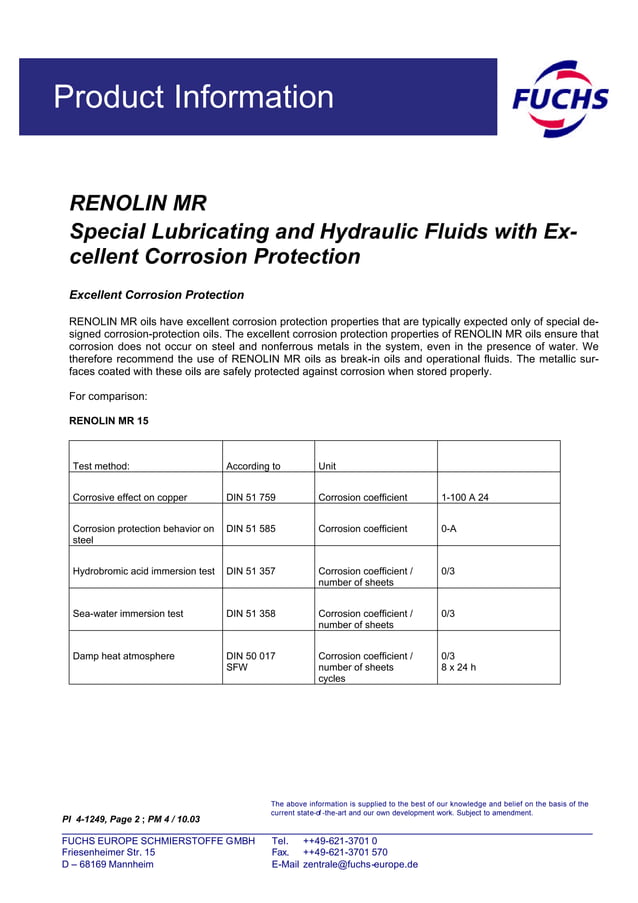 Renolin mr series | PDF | Science