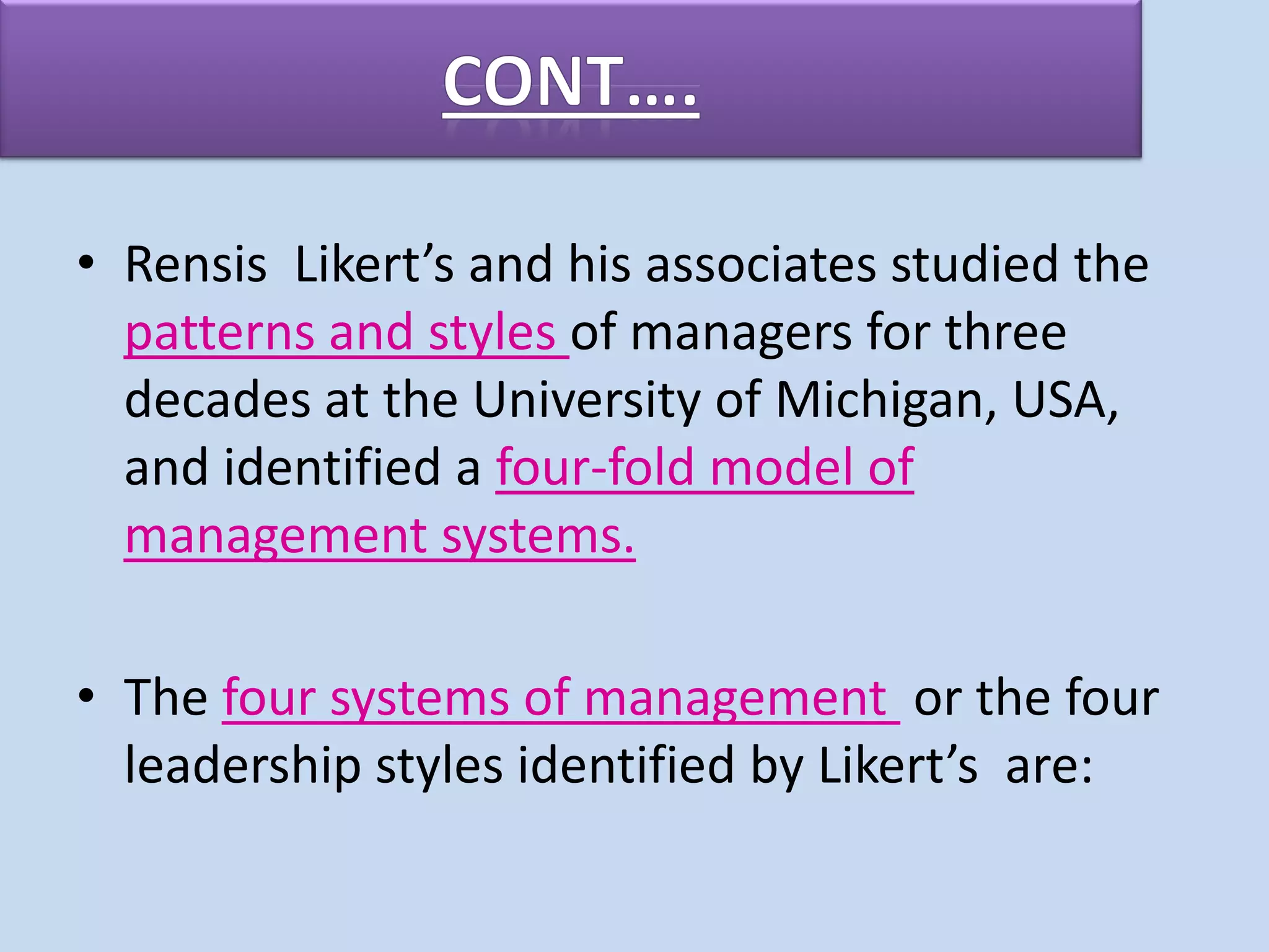 Rensis likerts management ppt | PPTX
