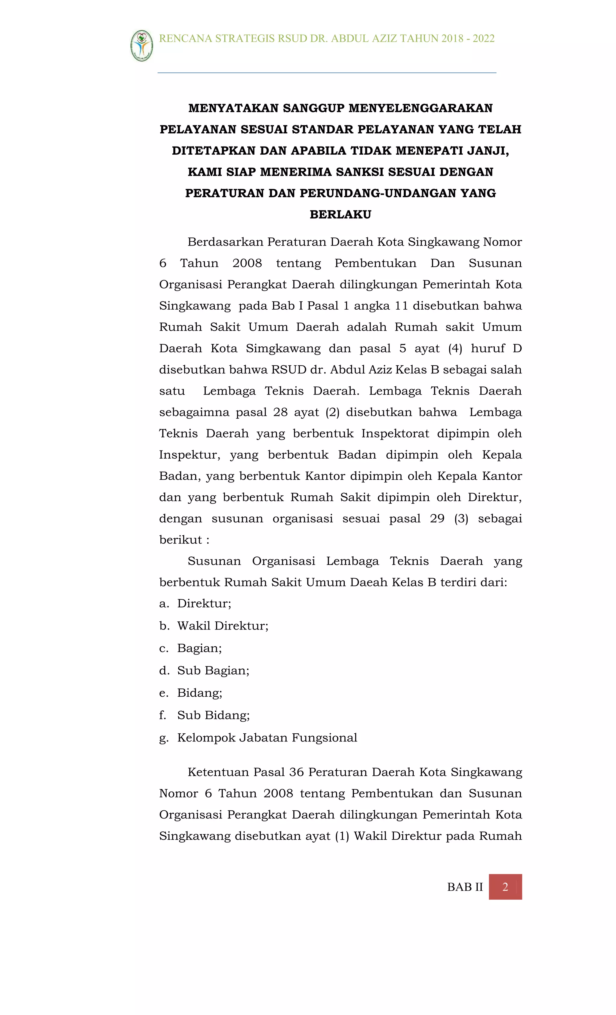 Rencana Strategis (RENSTRA) RSUD dr. ABDUL AZIZ Tahun 2018 - 2022 | PDF