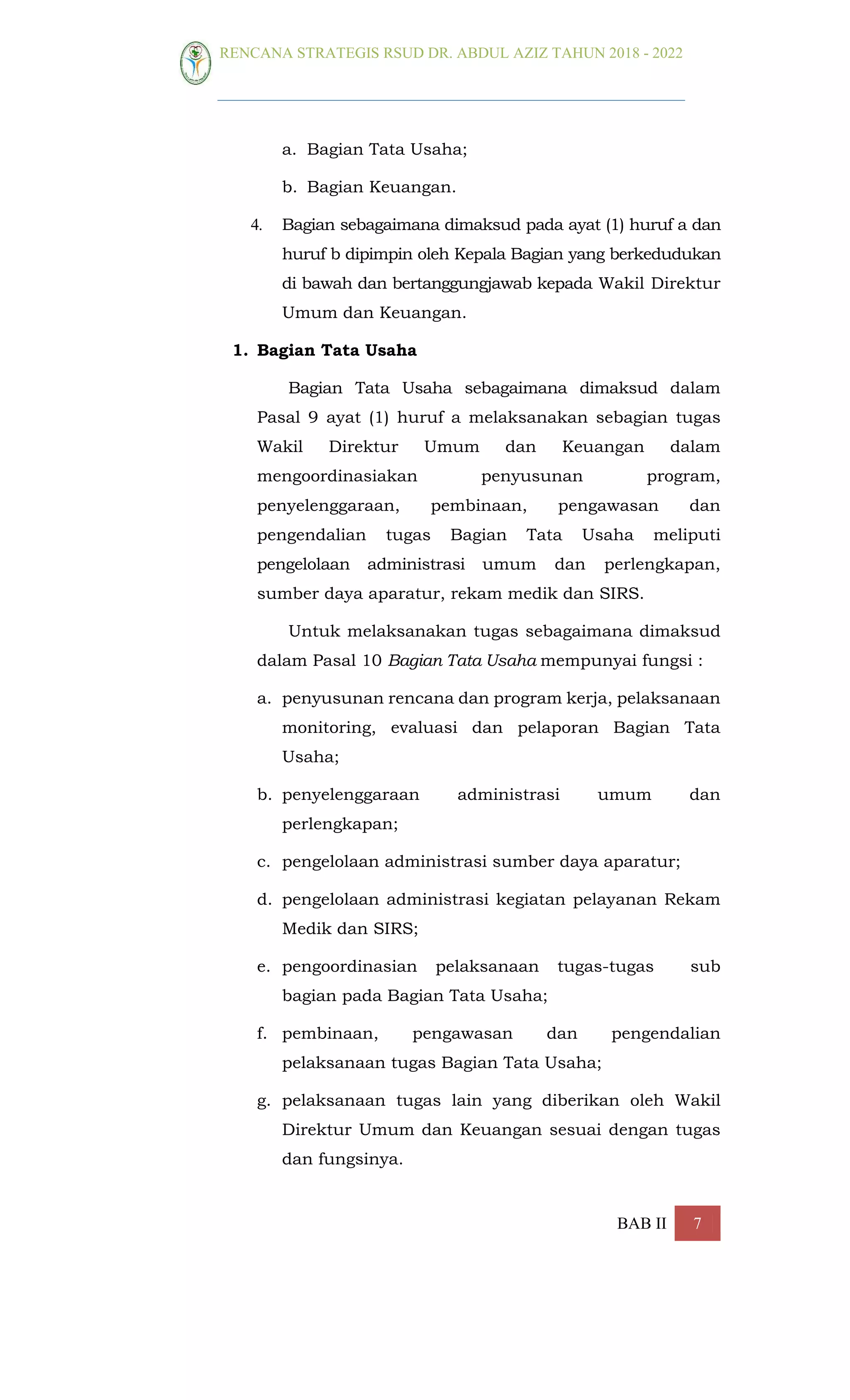 Rencana Strategis (RENSTRA) RSUD dr. ABDUL AZIZ Tahun 2018 - 2022 | PDF