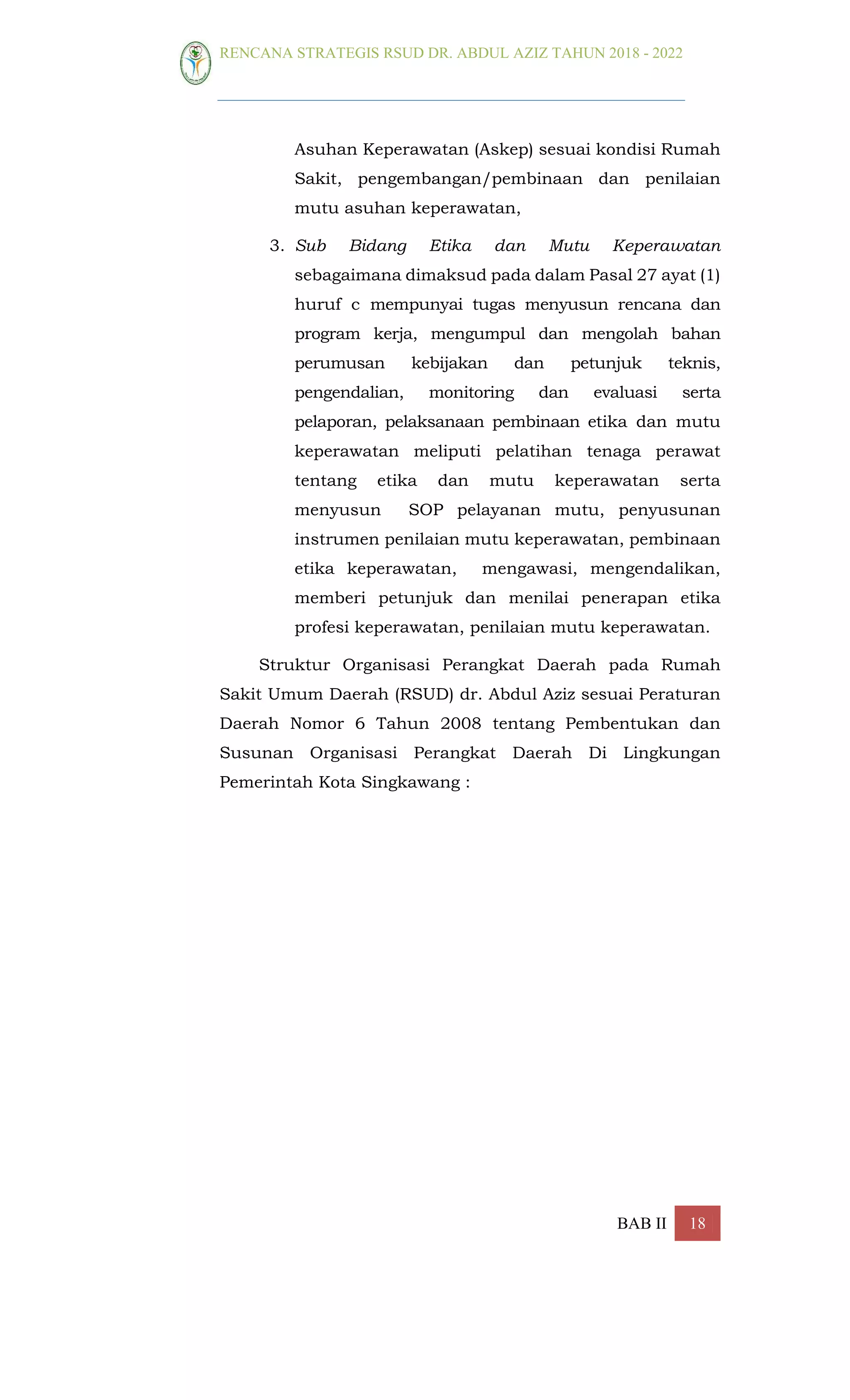 Rencana Strategis (RENSTRA) RSUD dr. ABDUL AZIZ Tahun 2018 - 2022 | PDF