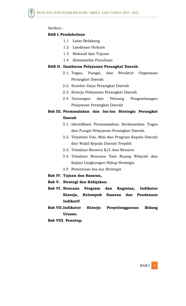 Rencana Strategis (RENSTRA) RSUD dr. ABDUL AZIZ Tahun 2018 - 2022 | PDF