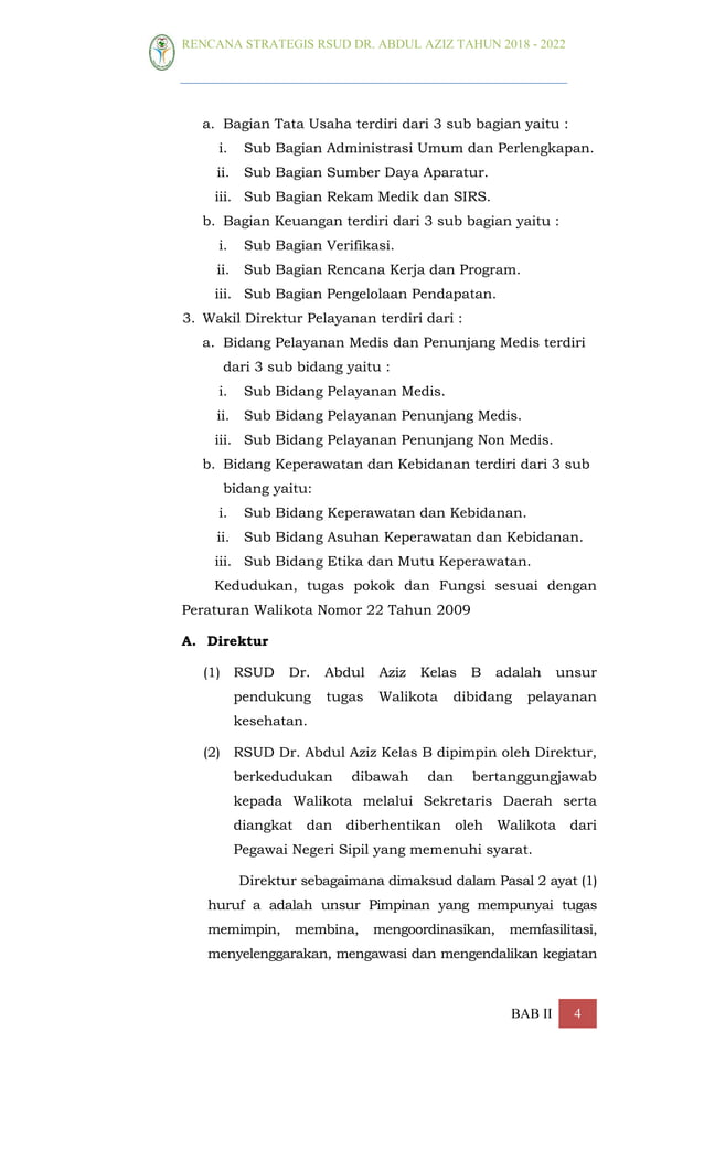 Rencana Strategis (RENSTRA) RSUD dr. ABDUL AZIZ Tahun 2018 - 2022 | PDF