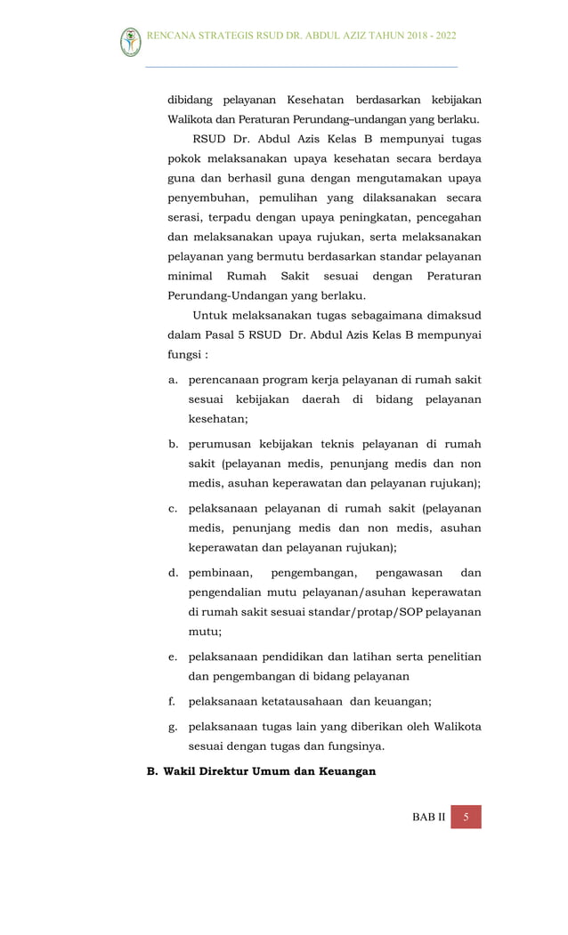 Rencana Strategis (RENSTRA) RSUD dr. ABDUL AZIZ Tahun 2018 - 2022 | PDF