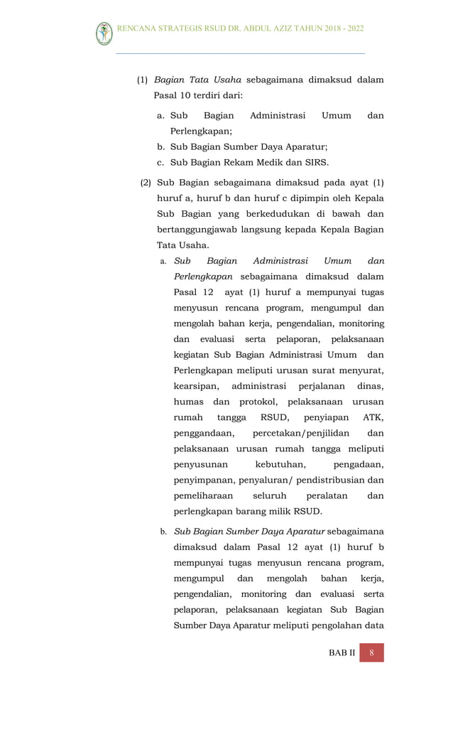 Rencana Strategis (RENSTRA) RSUD dr. ABDUL AZIZ Tahun 2018 - 2022 | PDF