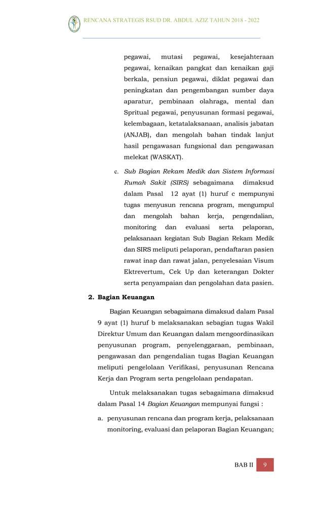 Rencana Strategis (RENSTRA) RSUD dr. ABDUL AZIZ Tahun 2018 - 2022 | PDF