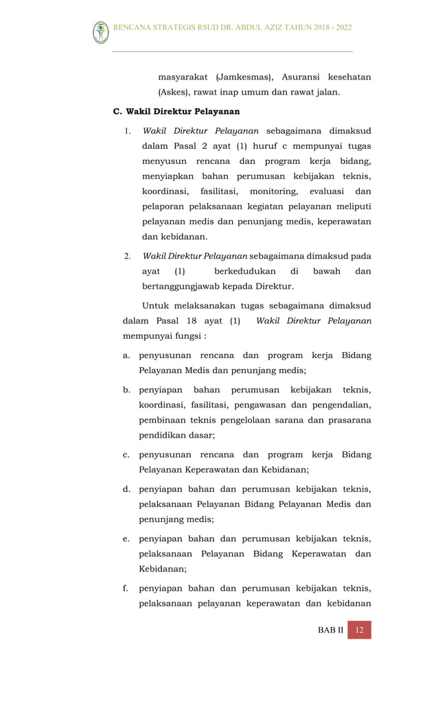 Rencana Strategis (RENSTRA) RSUD dr. ABDUL AZIZ Tahun 2018 - 2022 | PDF