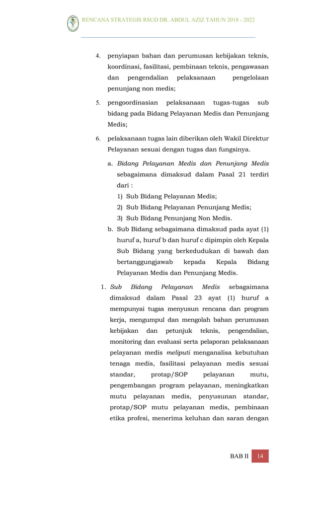 Rencana Strategis (RENSTRA) RSUD dr. ABDUL AZIZ Tahun 2018 - 2022 | PDF