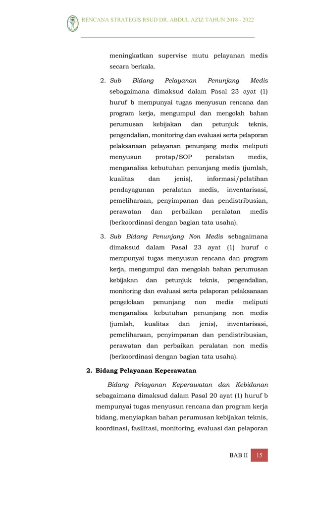 Rencana Strategis (RENSTRA) RSUD dr. ABDUL AZIZ Tahun 2018 - 2022 | PDF