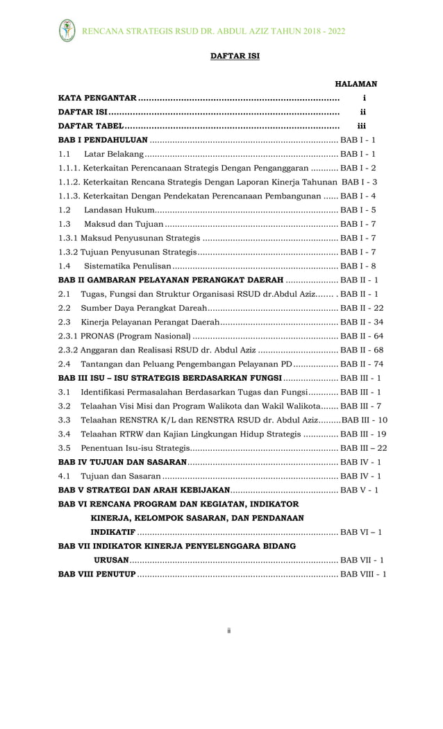 Rencana Strategis (RENSTRA) RSUD dr. ABDUL AZIZ Tahun 2018 - 2022 | PDF
