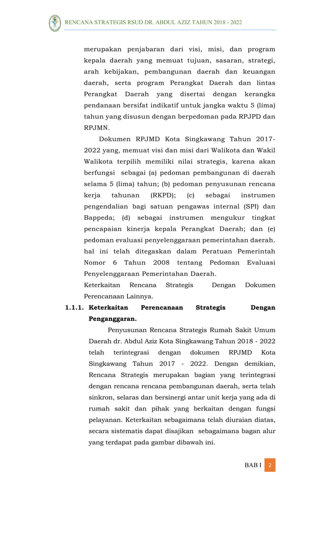 Rencana Strategis (RENSTRA) RSUD dr. ABDUL AZIZ Tahun 2018 - 2022 | PDF