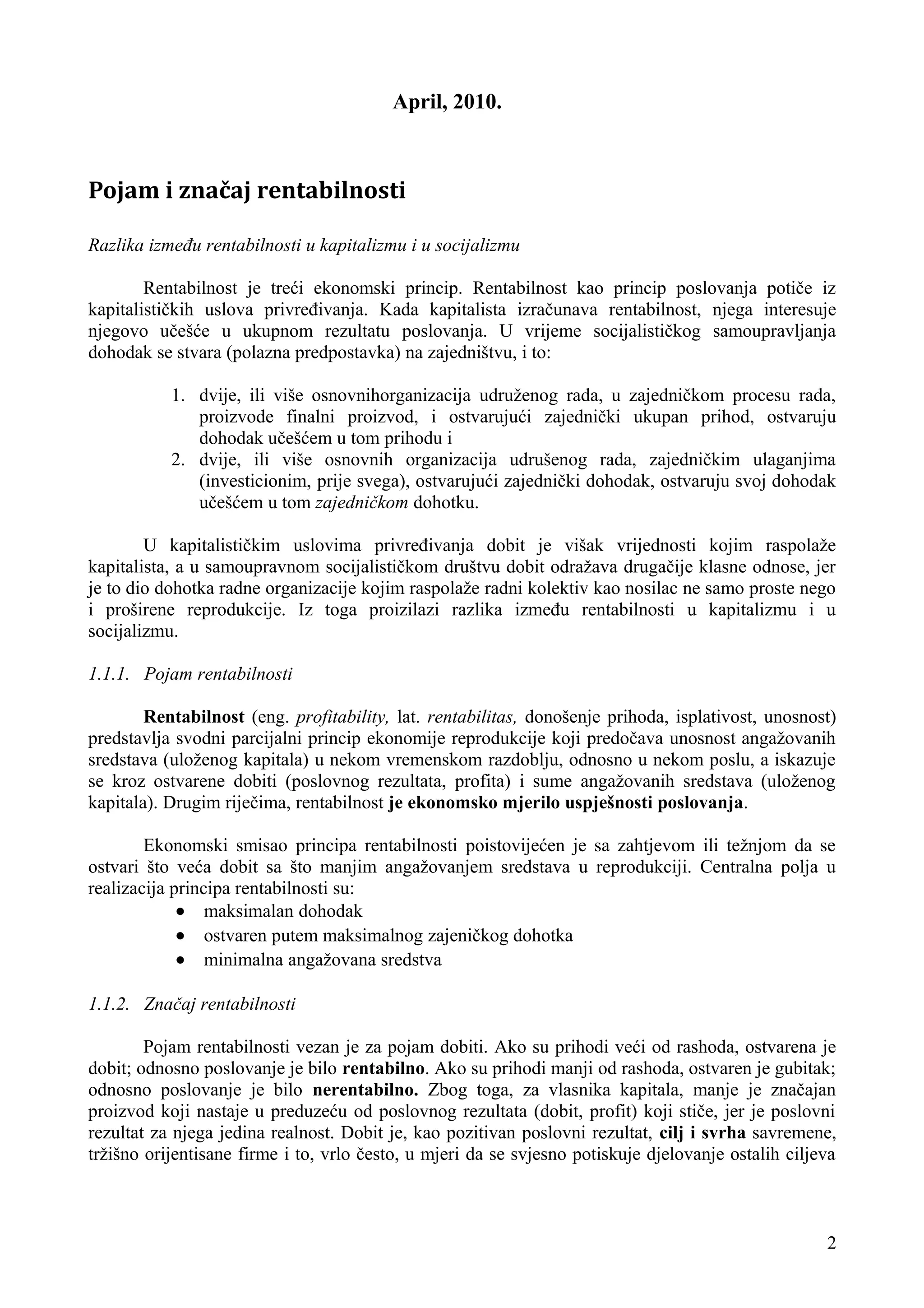 Rentabilnost i rizik | DOC