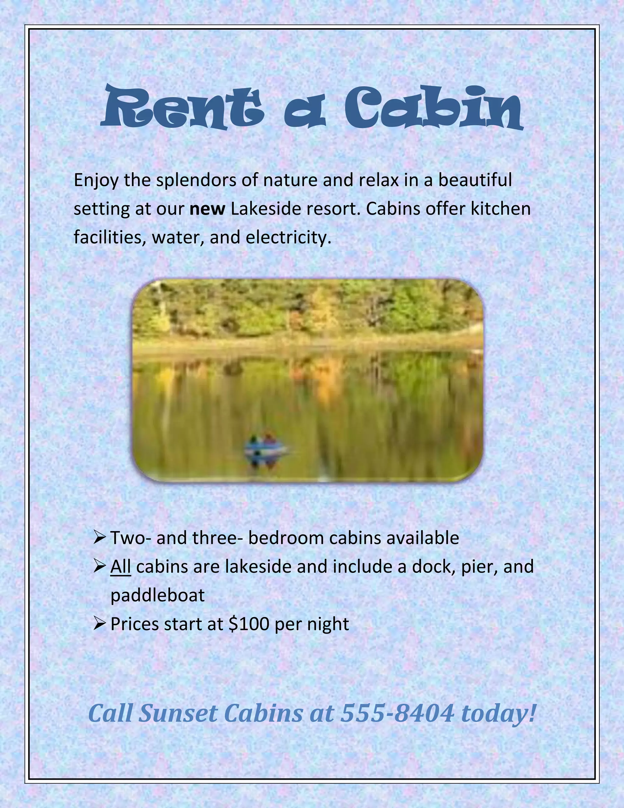 Rent a cabin | DOCX