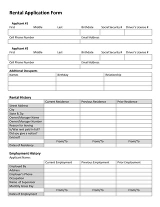 Rental Application Form | PDF