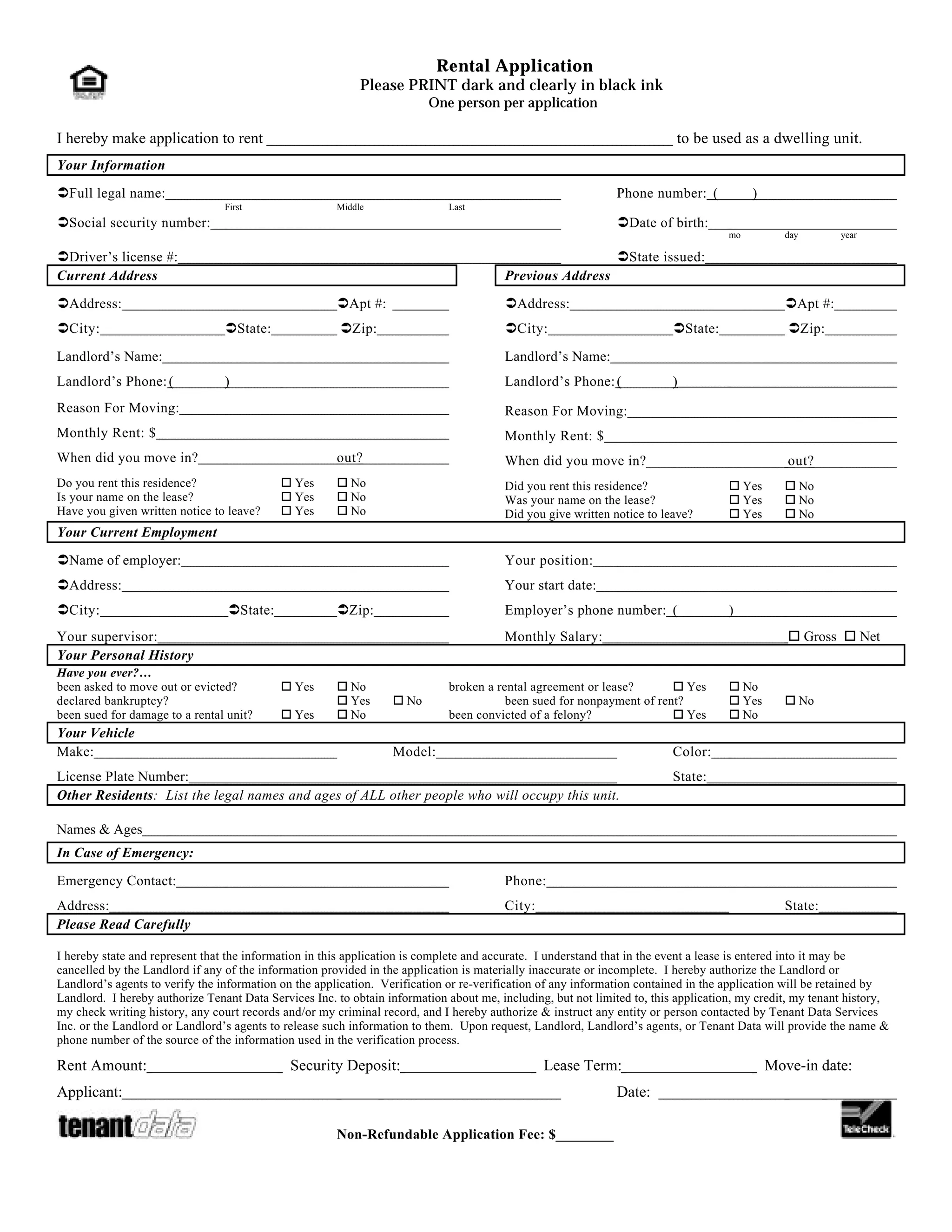 tenant application form | PDF