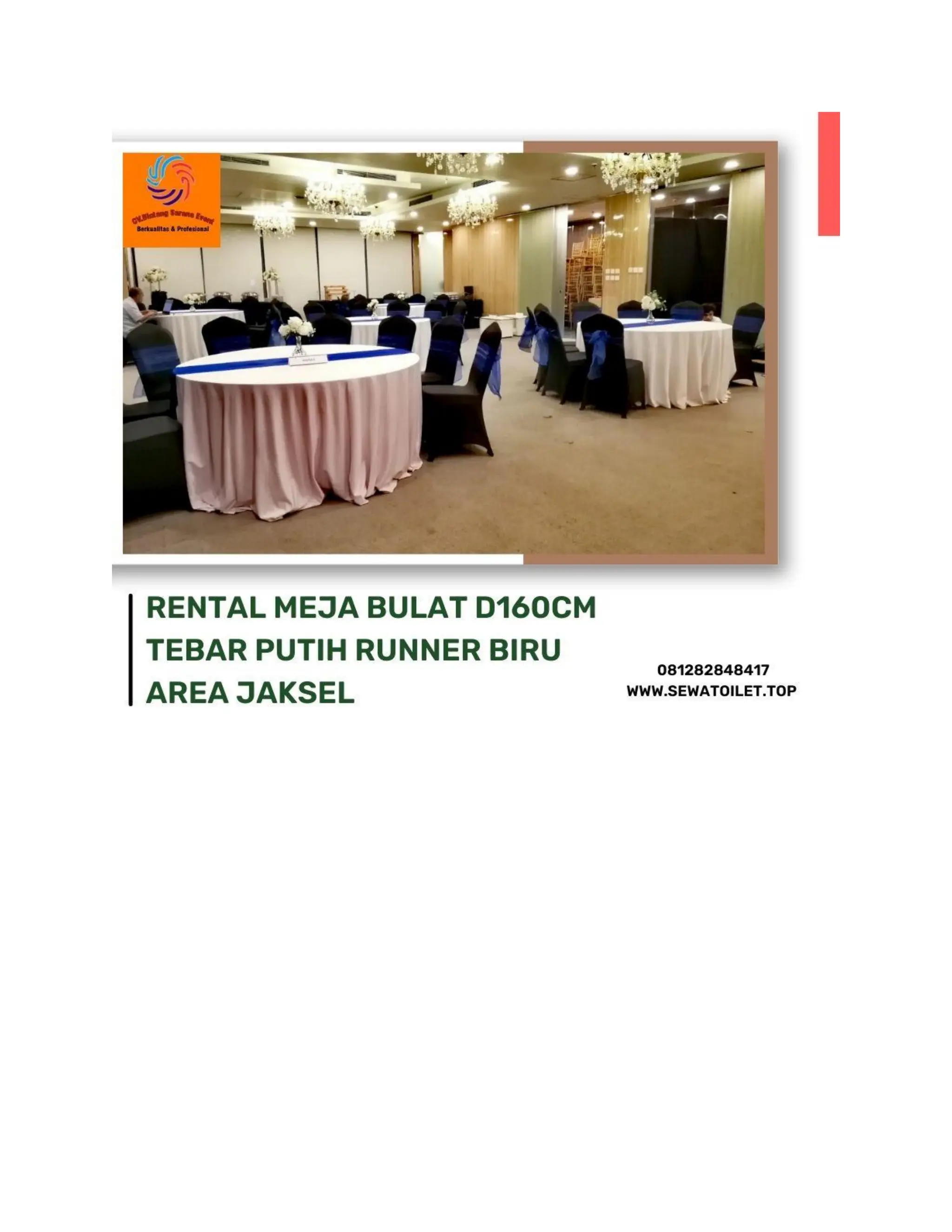 Rental Meja Bulat D160cm Tebar Putih Runner Biru Area Jaksel.pdf