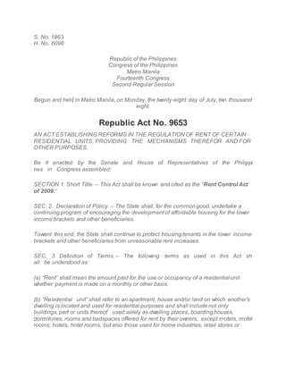 RA 9653 or The Rent Control Act | DOCX