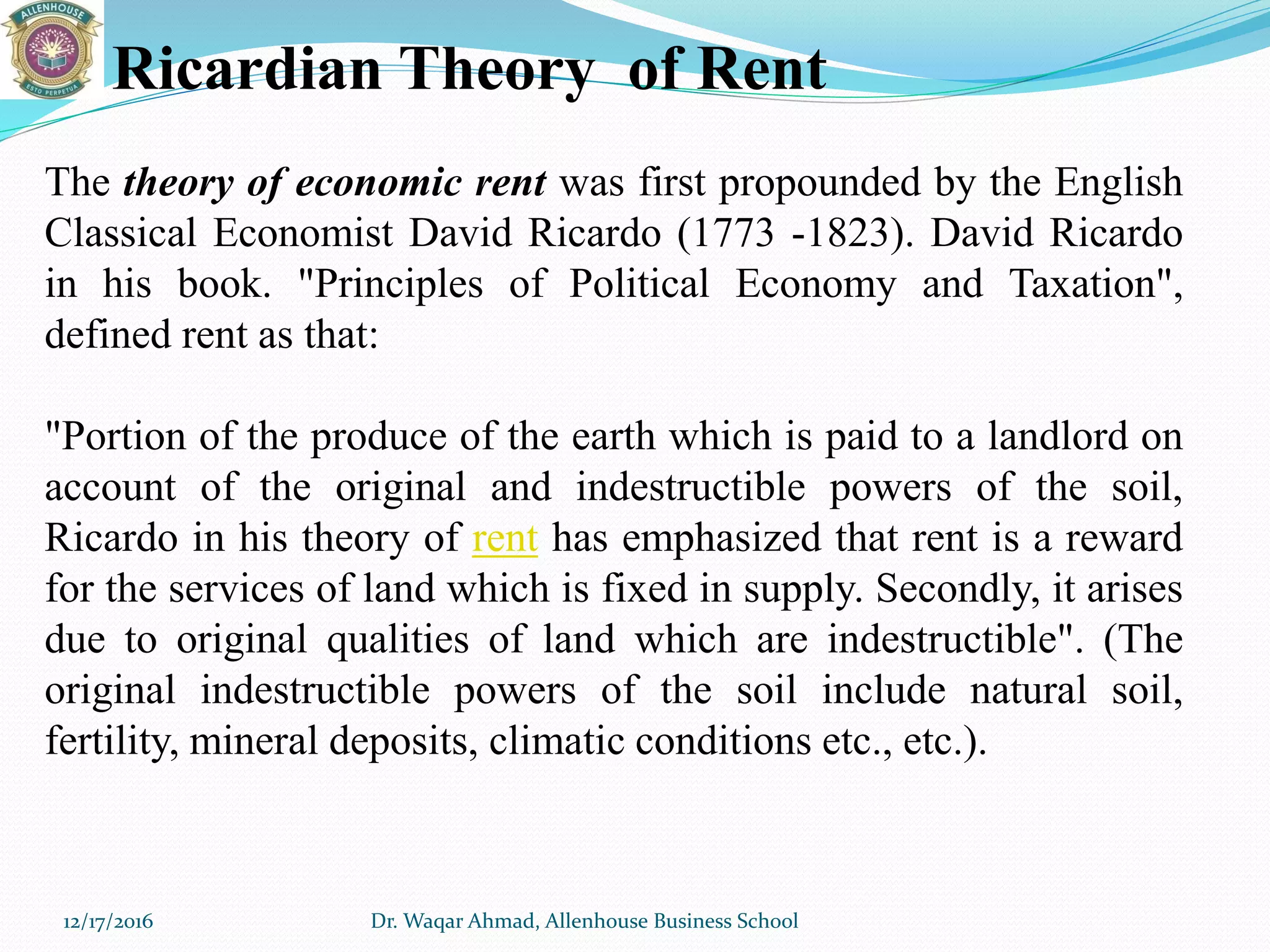 Rent theory | PPTX