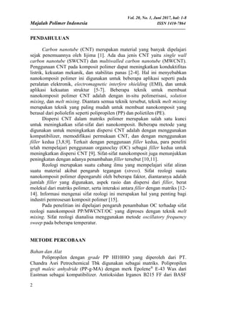 Reologi nanokomposit polipropilen/mwcnt/organoclay | PDF