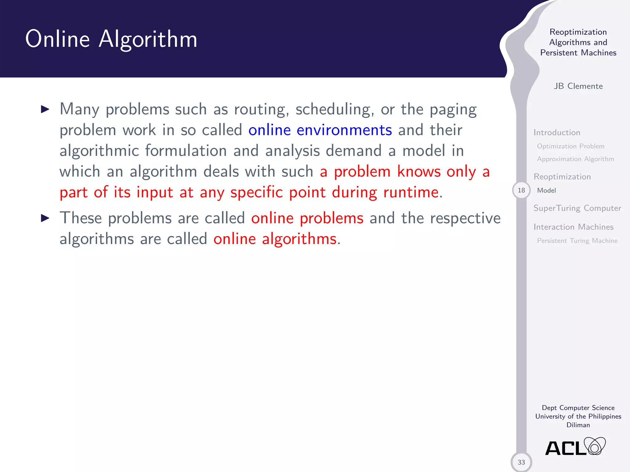 Reoptimization Algorithms and Persistent Turing Machines | PDF