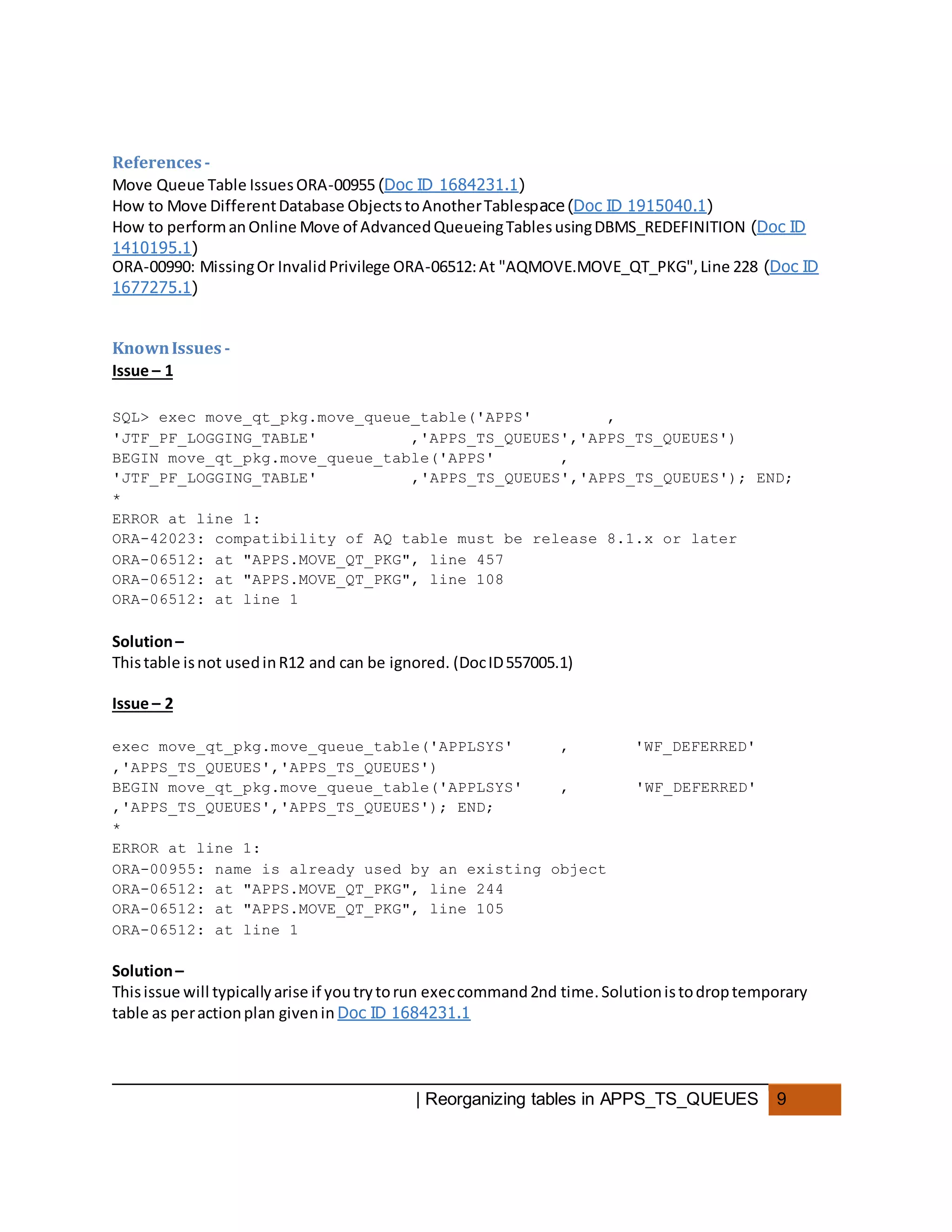 Reorganizing AQ tables in APPS_TS_QUEUES in ebs r12.1/r12.2 | DOCX