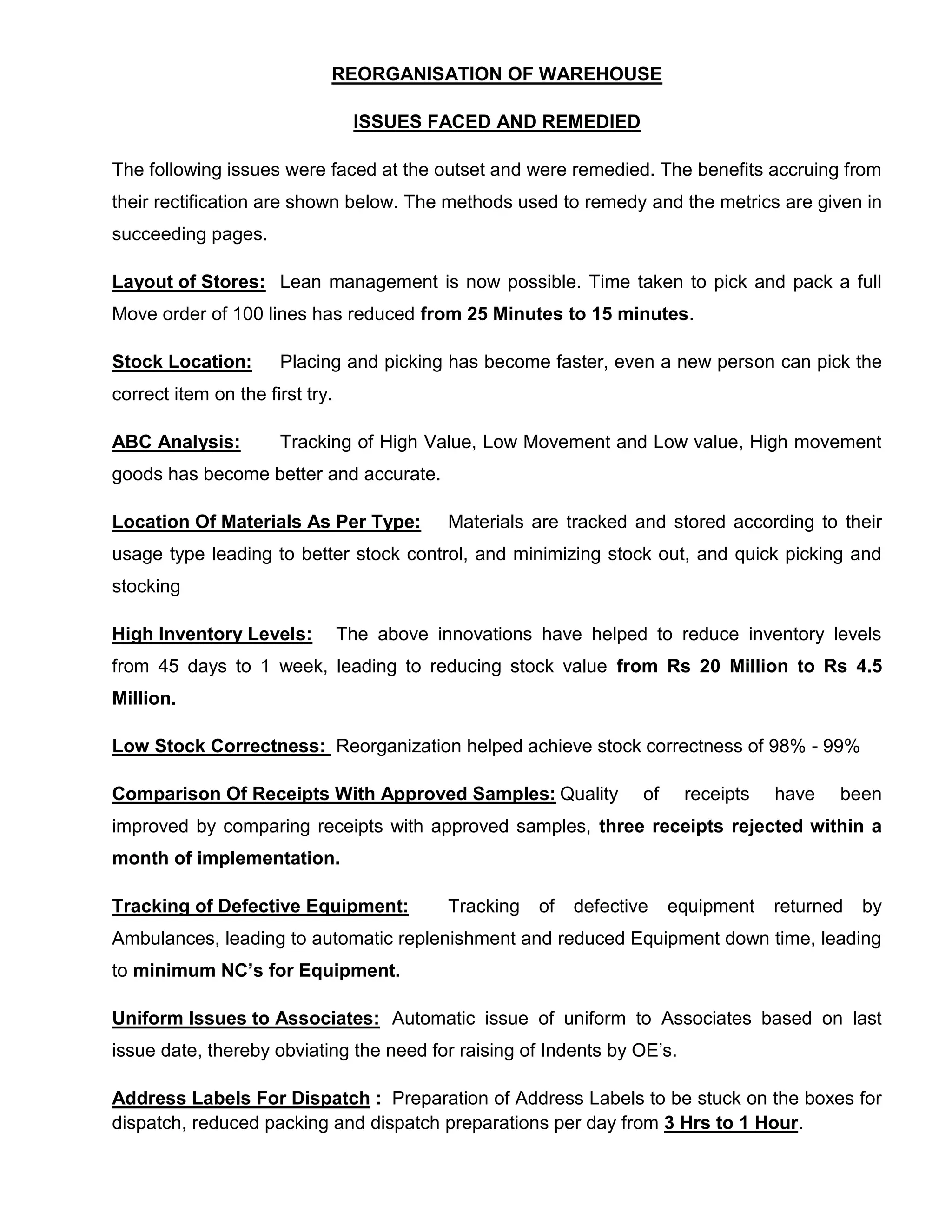 Reorganisation of warehouse at my current work | PDF